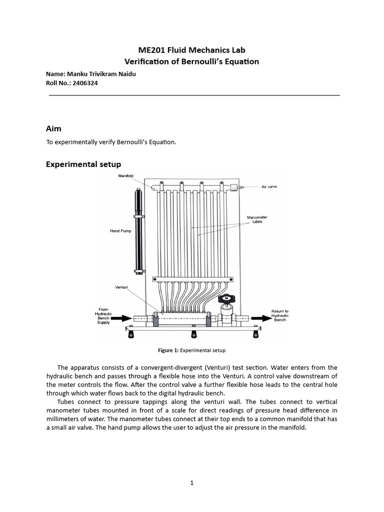 Bernoulli's Equation Lab Experiment | PDF | Physical Quantities | Fluid ...