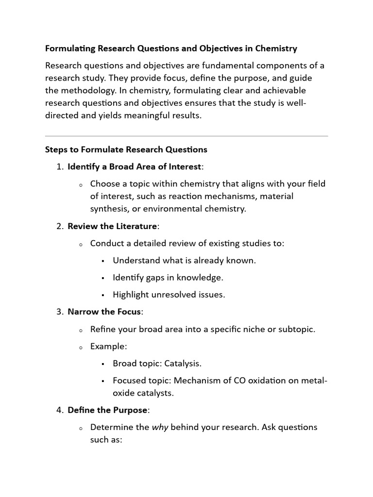Formulating Research Questions and Objectives in Chemistry | PDF ...