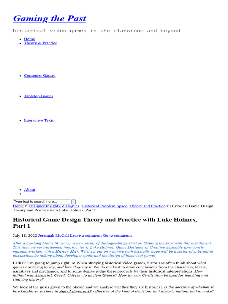 Historical Game Design Insights | PDF