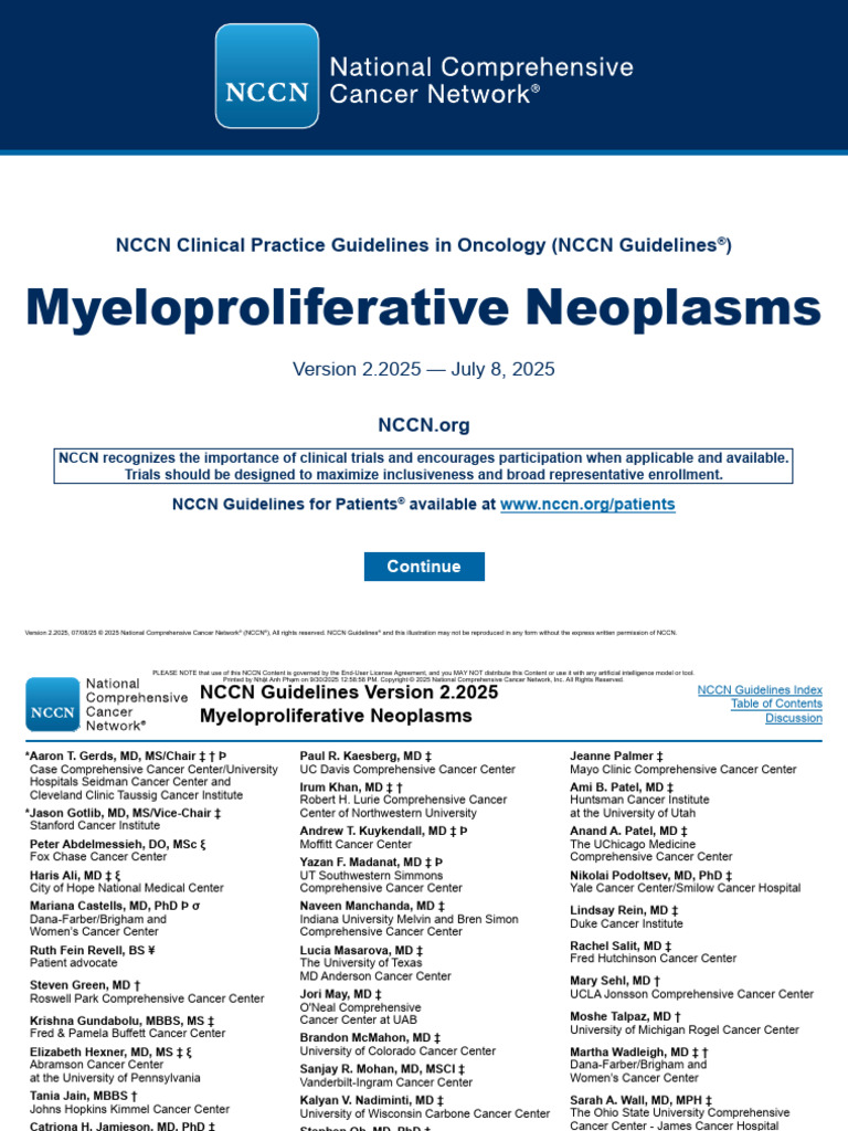 Myeloproliferative Neoplasms: NCCN Clinical Practice Guidelines in ...