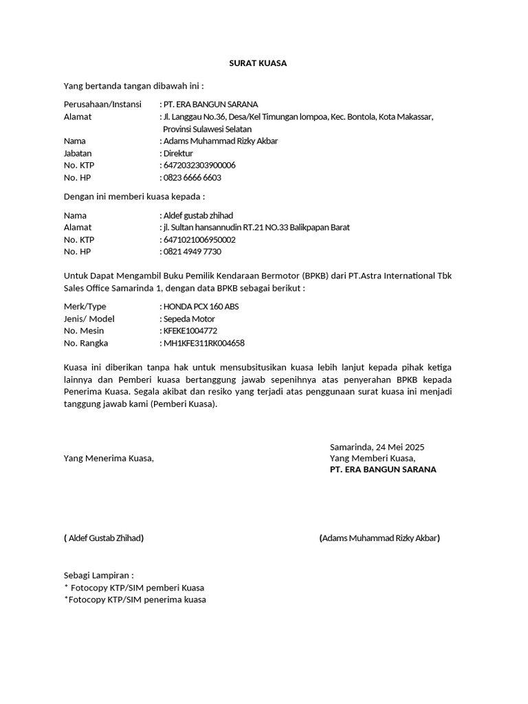 Surat Kuasa Pengambilan Stnk-2 | PDF