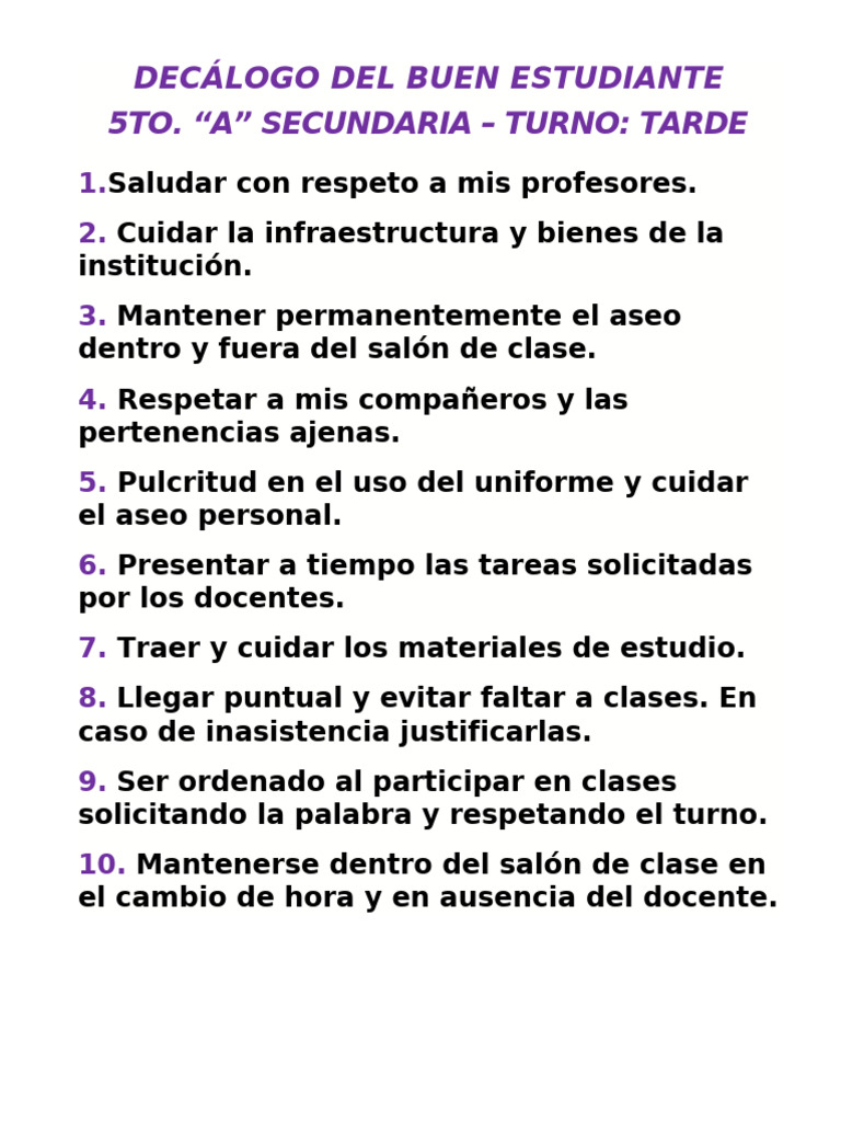 Decálogo Del Buen Estudiante | PDF