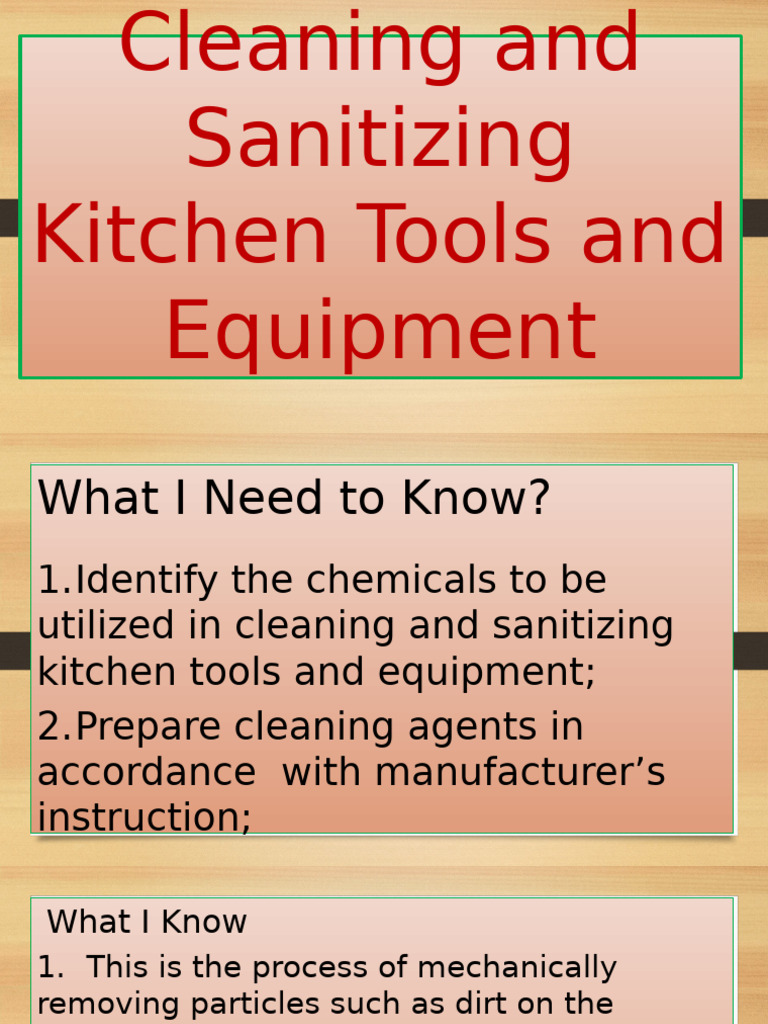 Cleaning and Sanitizing Kitchen Tools and Equipment (Autosaved) | PDF ...