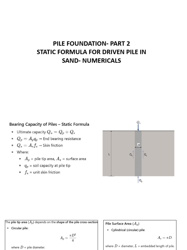 Static Formula For Pile Driven in Sand-Numericals-1 | PDF