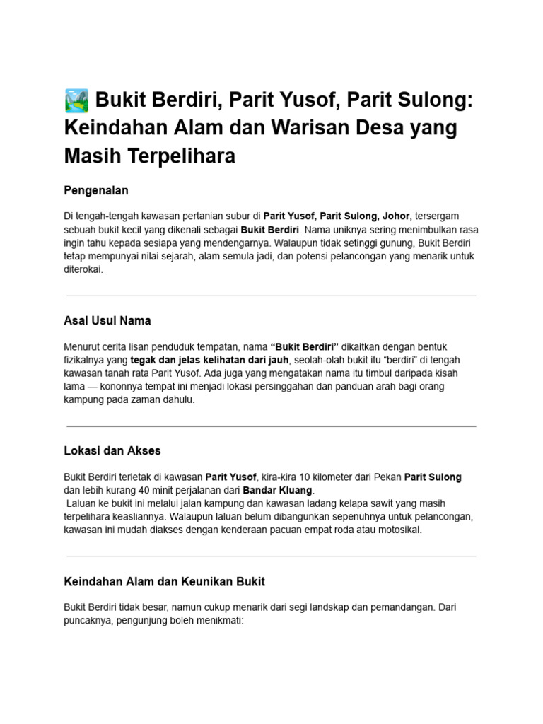 Keindahan Bukit Berdiri Parit Yusof | PDF