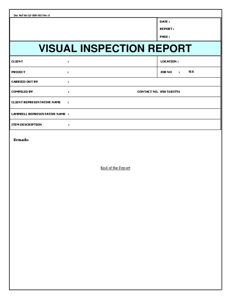 Visual Inspection Report Template | PDF