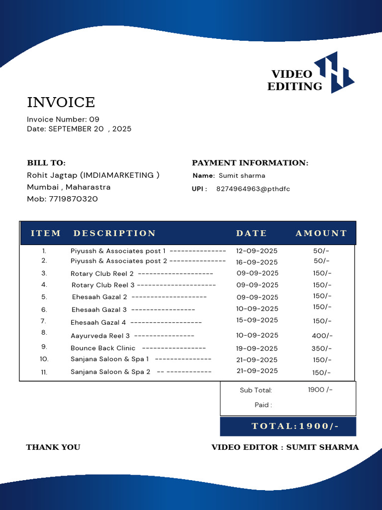 Rohit Jagtap Invoice 9 | PDF