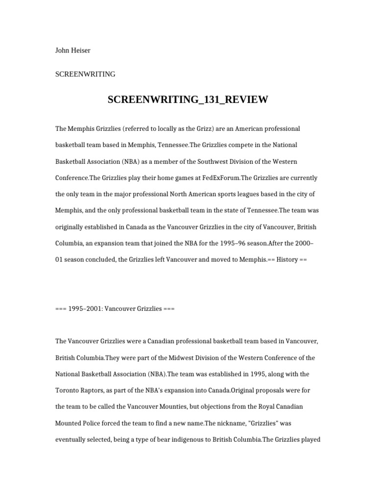 Screenwriting 131 Review | PDF | National Basketball Association | Sports