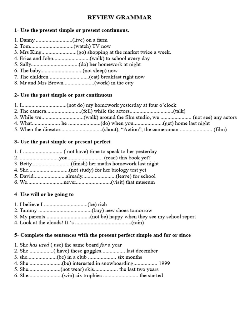 Grammar Review Exercises for Students | PDF