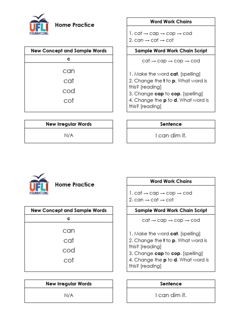 UFLI Home Practice: Word Work Chains | PDF