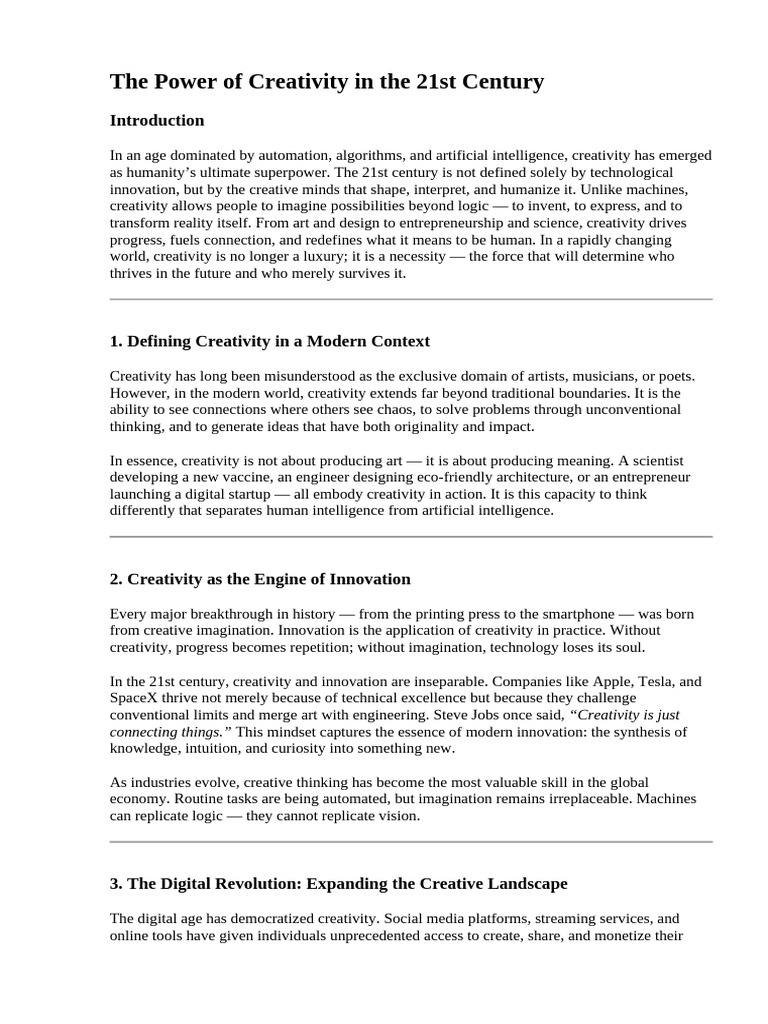 The Power of Creativity in The 21st Century | PDF | Creativity ...