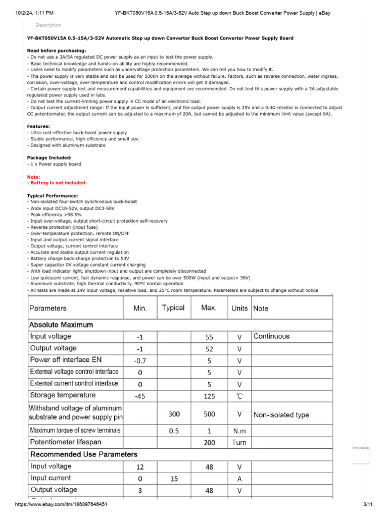 DATASHEET-BKT050V15A 0.5-15A - 3-52V Auto Step Up Down Buck Boost ...