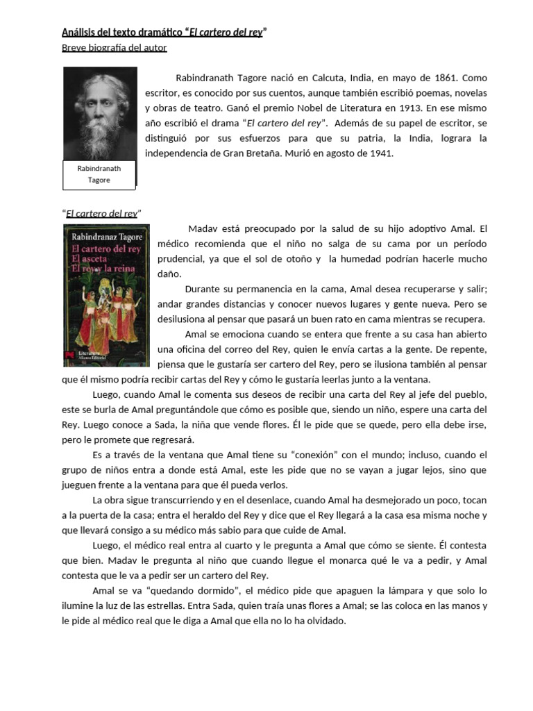 Análisis de El Cartero Del Rey | PDF | Rabindranath Tagore