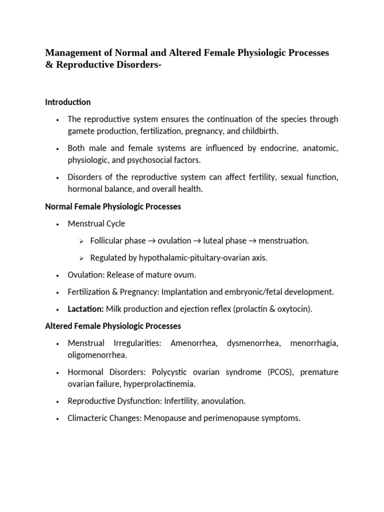 Management of Normal and Altered Female Physiologic Processes ...
