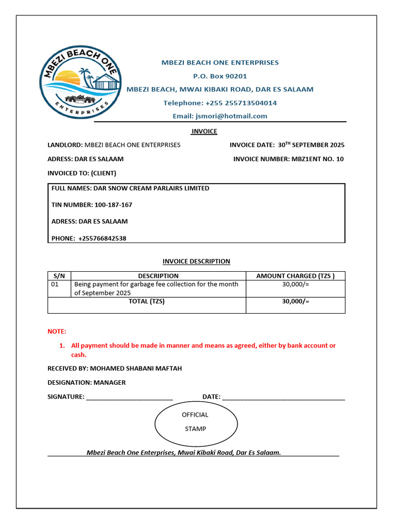 Edited New Invoice - Mbezi Beach One Enterprises | PDF