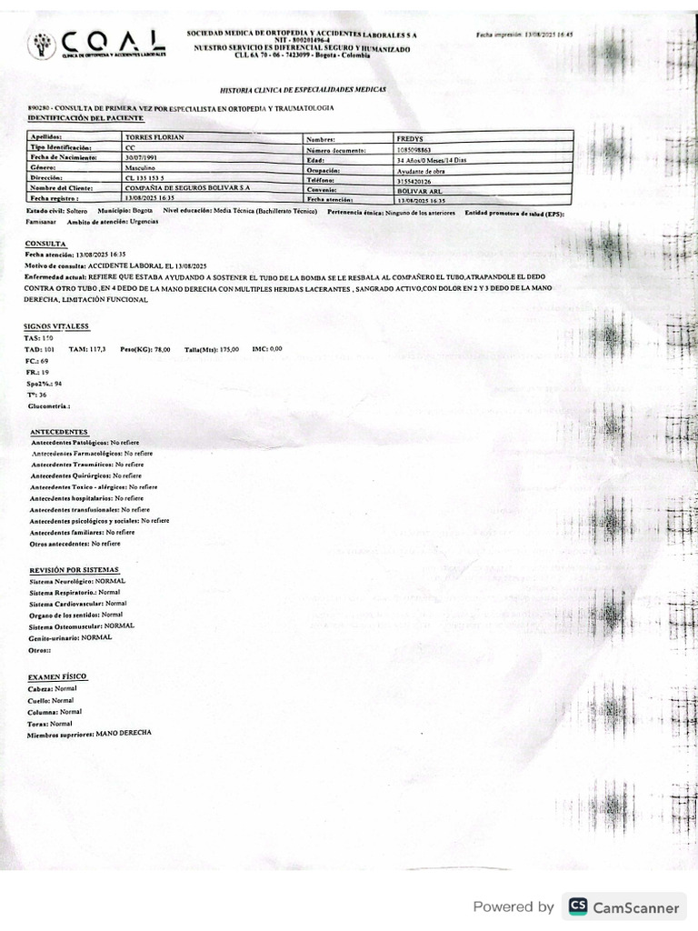 Historia Clínica Fredy Torre | PDF