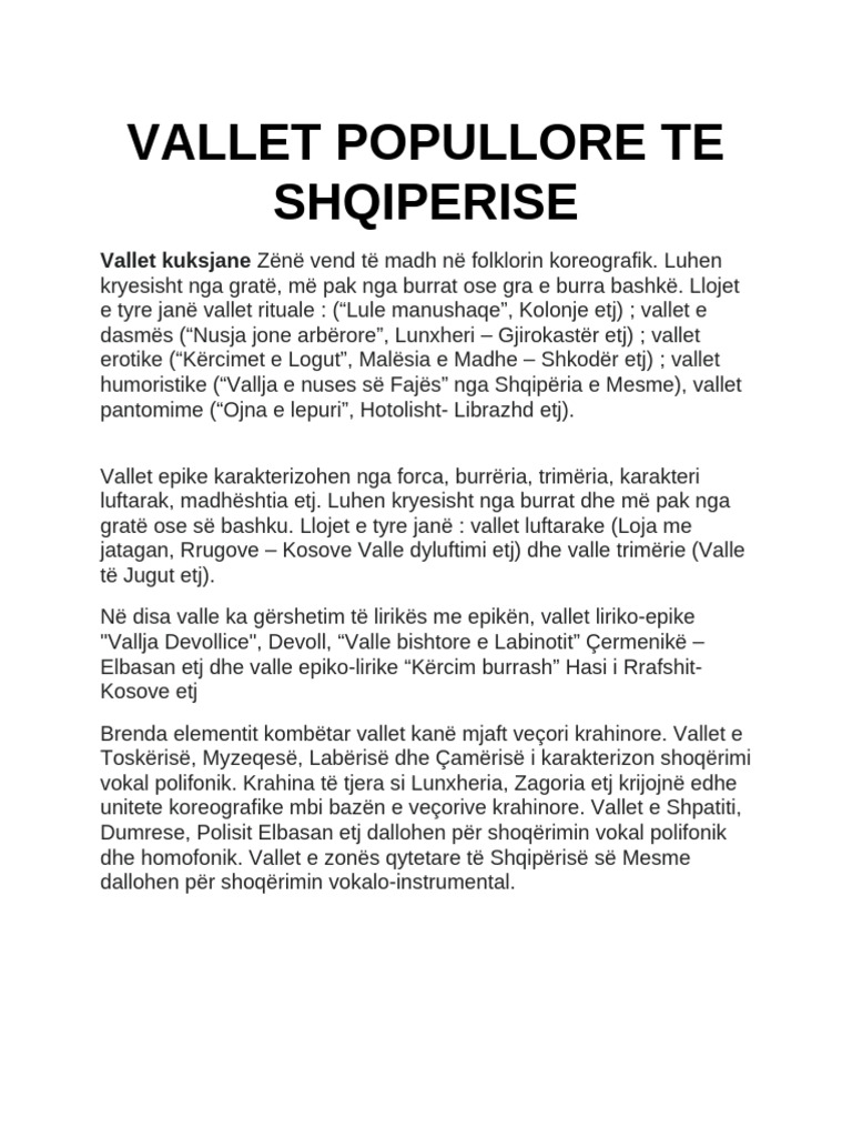 Vallet Popullore Te Shqiperise | PDF