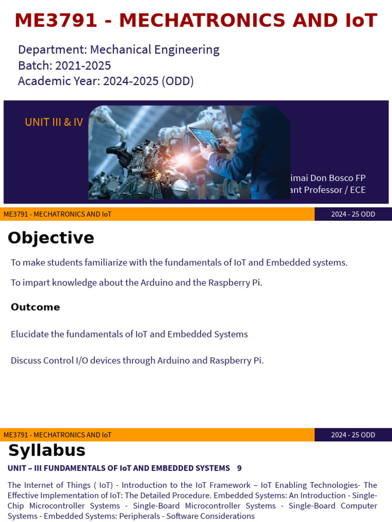 ME3791 Mechatronics & IoT Syllabus 2024-25 | PDF | Internet Of Things ...