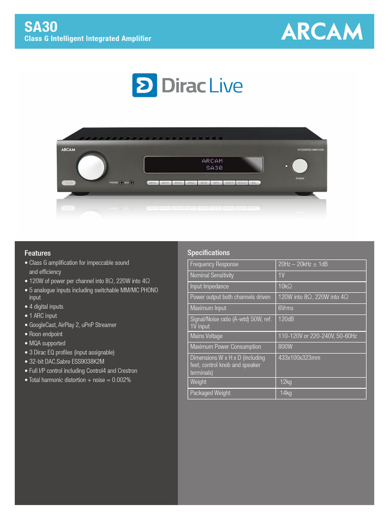 Arcam Sa30 Spec | PDF