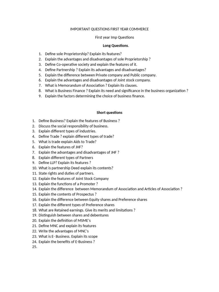 Key Questions for First Year Commerce | PDF | Debits And Credits ...