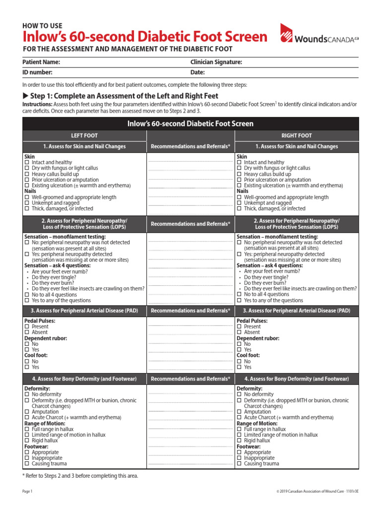 WC Inlow Foot Ulcer Screen Tool 1101r3e Final | PDF | Diseases And ...