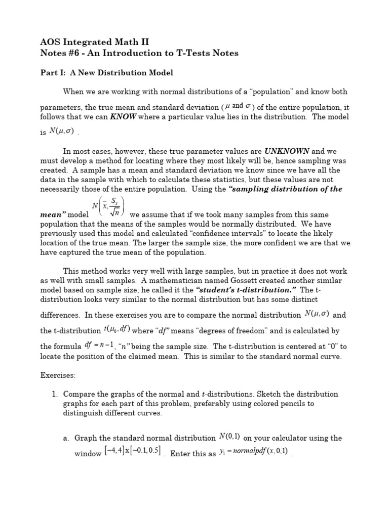 Notes - Assignment #6 - One Sample T-Test Unit With Templates | PDF ...