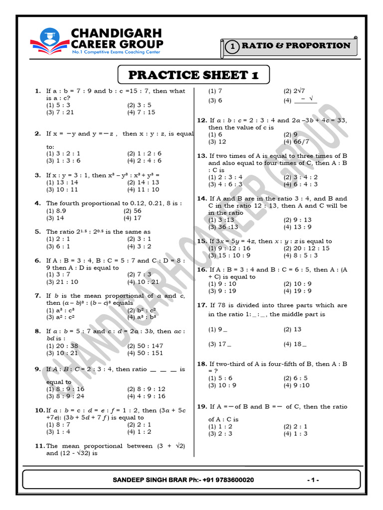 Ratio and Proportion Practice Questions | PDF | Expense | Brass