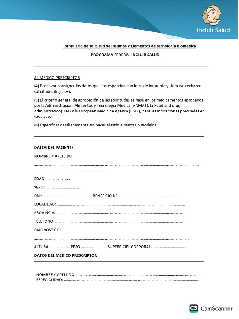 Formulario de Solicitud de Insumos y Elementos de Tecnología Biomédica ...