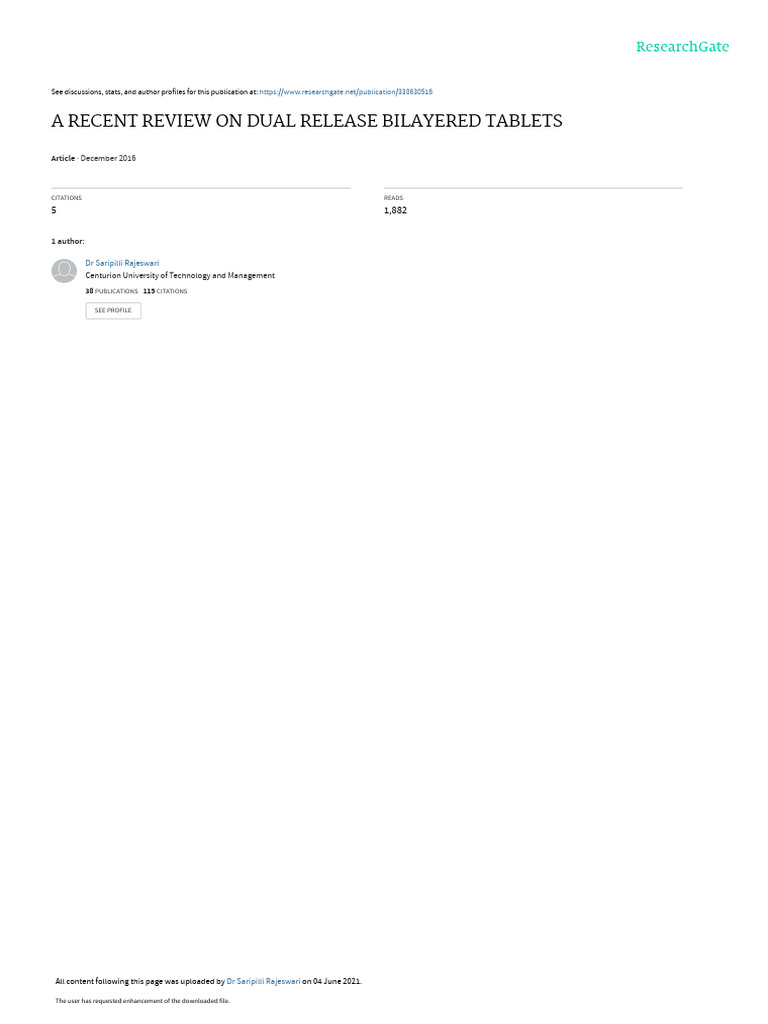 Review of Dual Release Bilayer Tablets | PDF | Tablet (Pharmacy ...