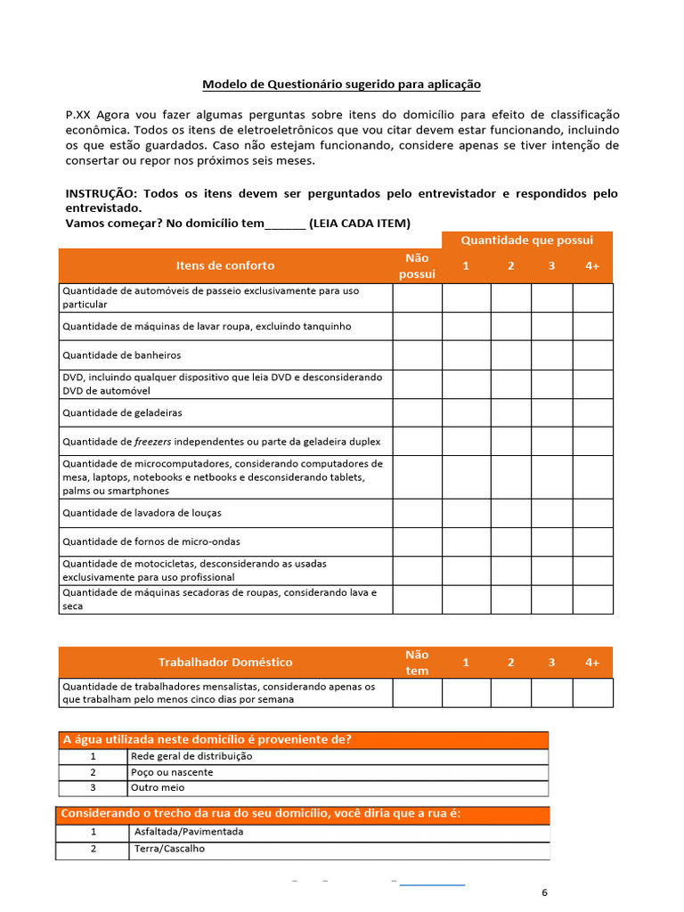 Questionário de Classificação Econômica | PDF