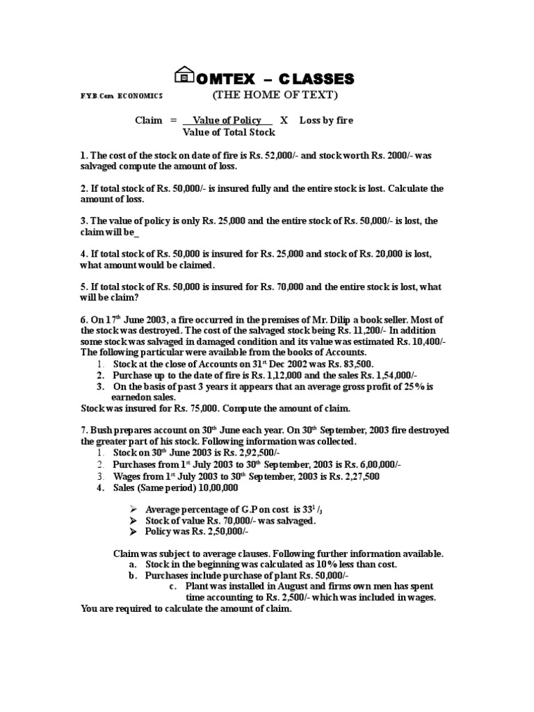 Fire Insurance Claim Type | PDF | Stocks | Insurance