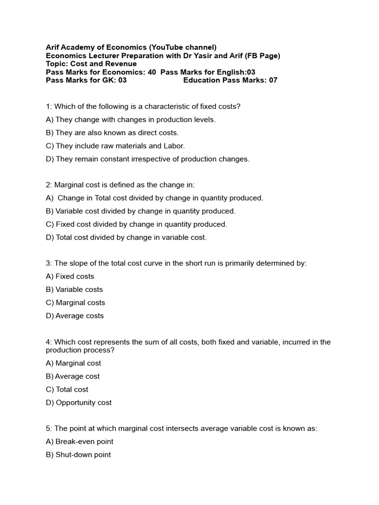 Cost - Copy | PDF | Average Cost | Marginal Cost