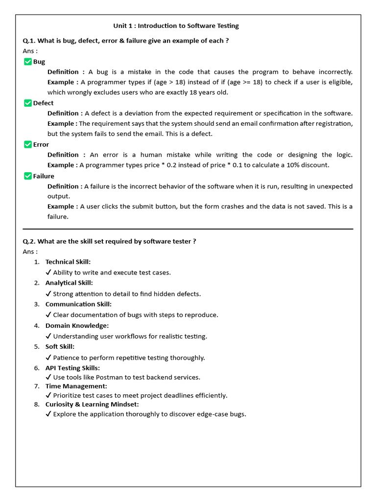 Software Testing Notes 1 2 Pdf Software Testing Software Bug