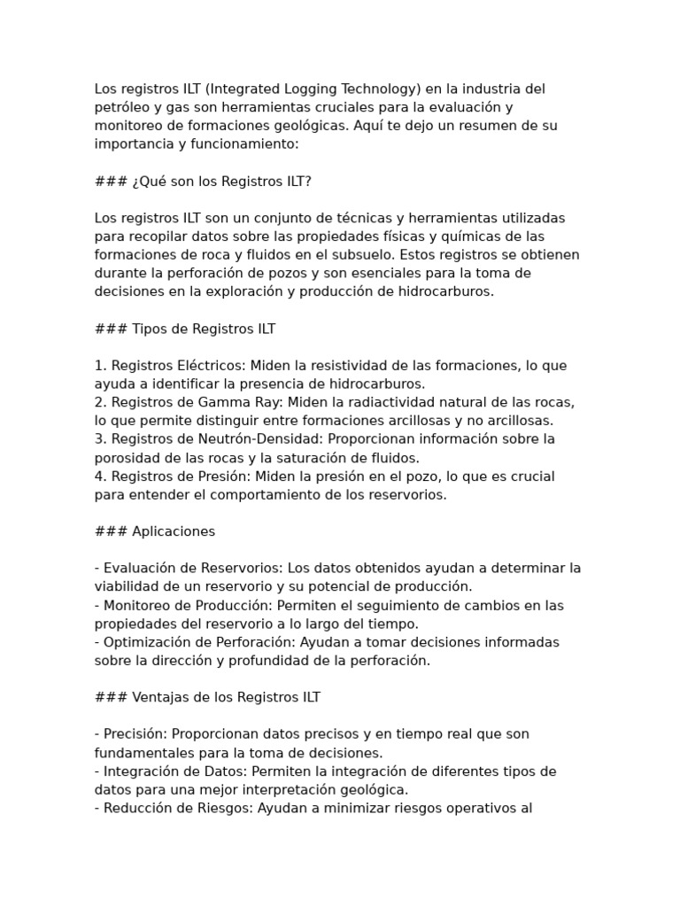 Registros ILT en Petróleo y Gas: Guía Esencial | PDF | Resistividad ...