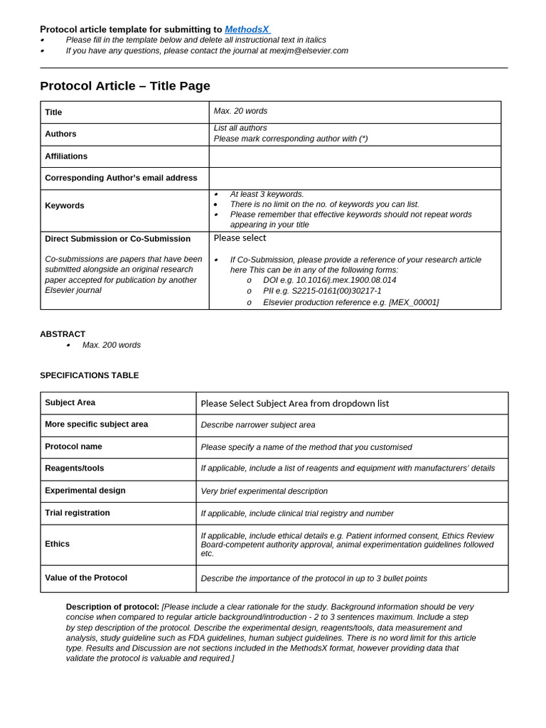 MethodsX Protocol Article Template | PDF | Clinical Trial | Methodology