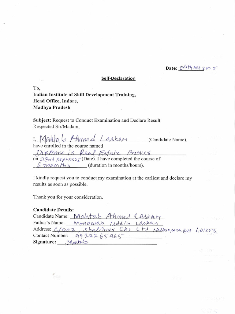 Self Declaration | PDF