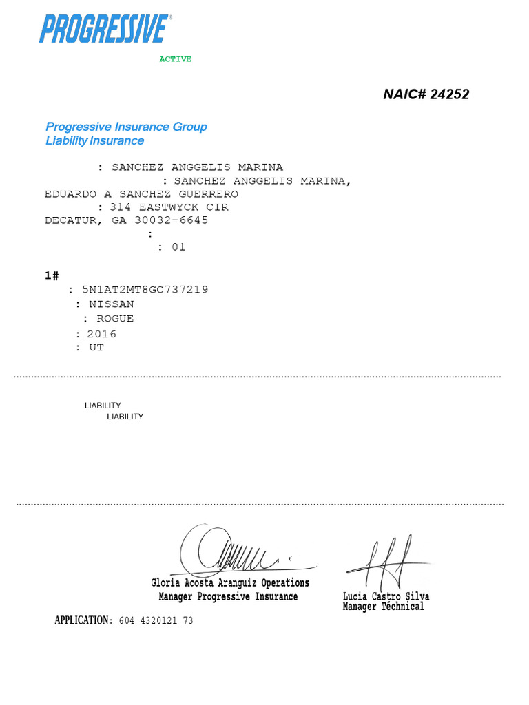 Progressive Insurance Policy Details | PDF