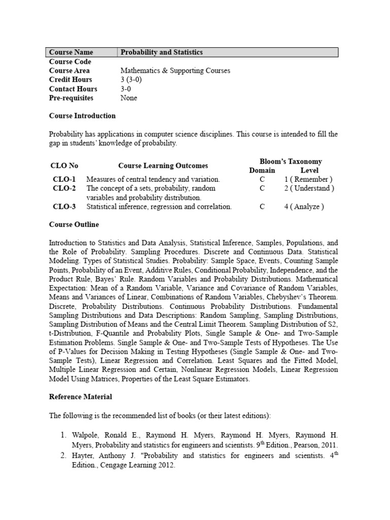 Probability and Statistics Course Overview | PDF | Statistics ...