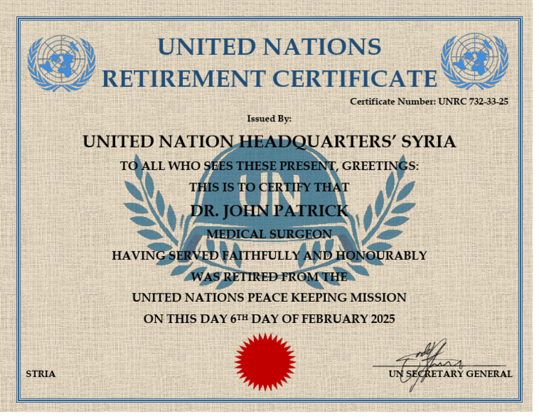 United Nations Retirement Certificate | PDF