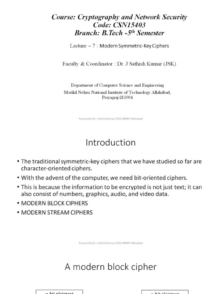 Lecture 7-Modern Symmetric-Key Ciphers | PDF