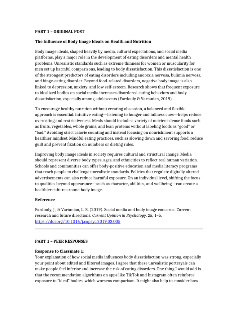 The Influence of Body Image Ideals on Health and Nutrition | PDF | Body ...