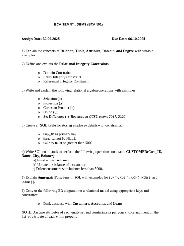DBMS Unit 4,5 Assignment | PDF