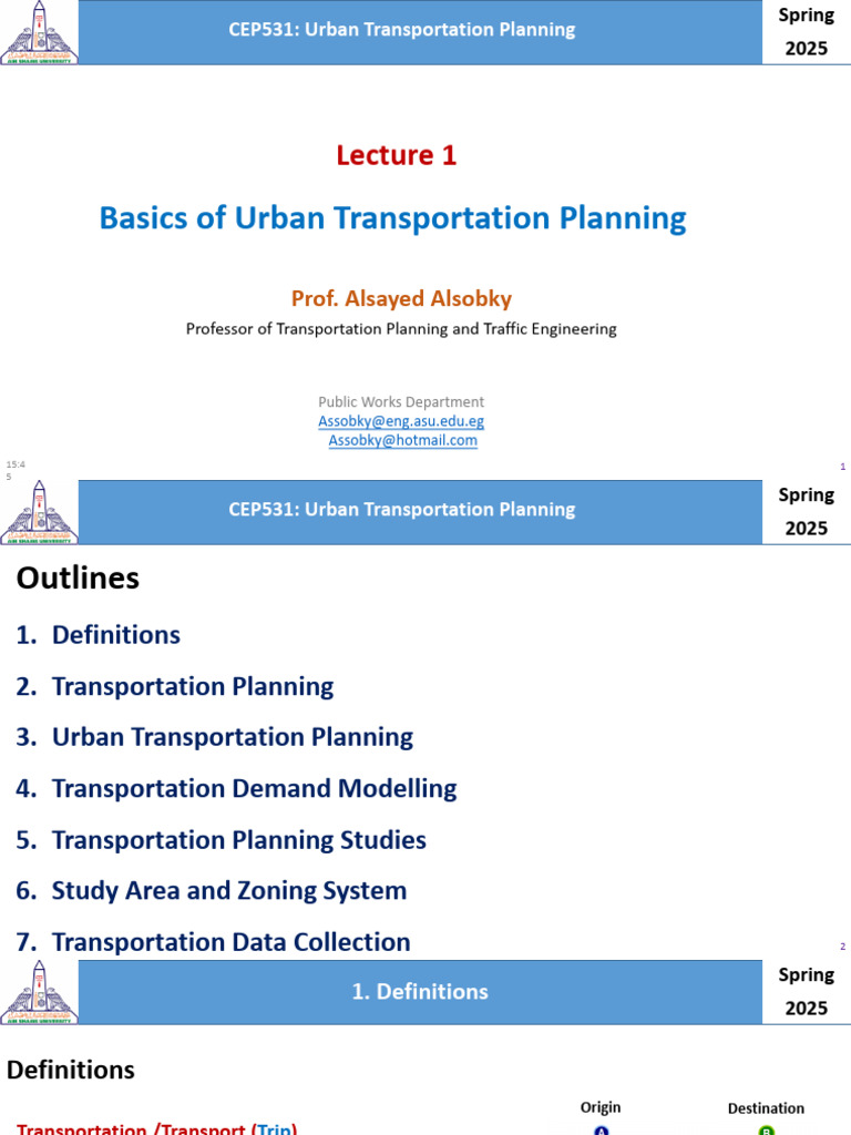 1-Basics of Uban Transportation Planning | PDF | Transport | Land Transport