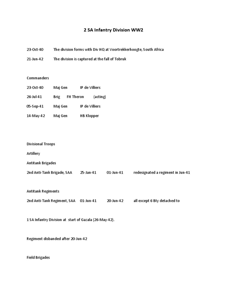 2nd South African Infantry Division WW2 | PDF | Regiment | Division ...