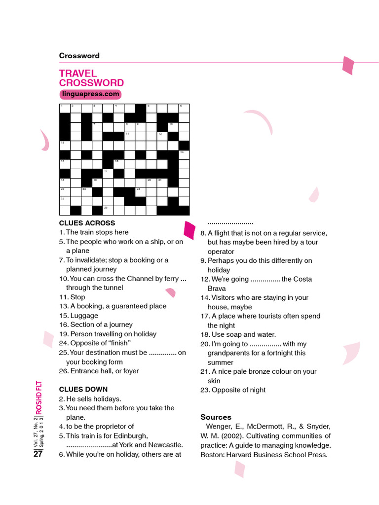 Travel Crossword | PDF | English As A Second Or Foreign Language ...