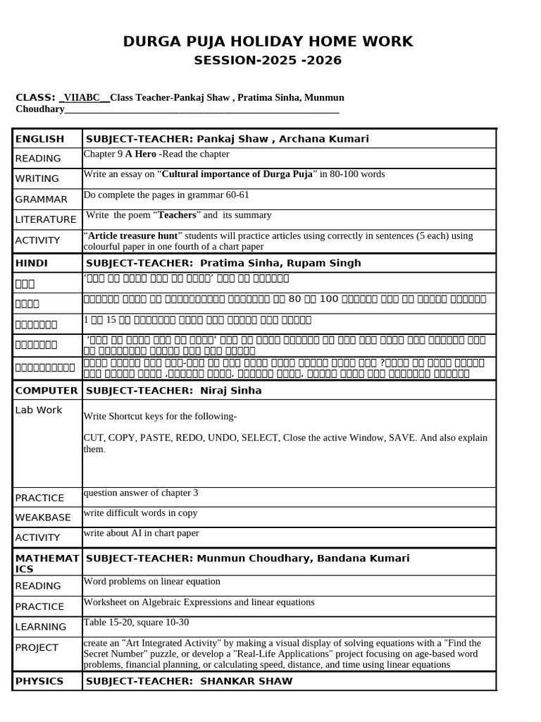 Class 7 DP HHW (25-26) - 1 | PDF | Physical Sciences | Chemistry