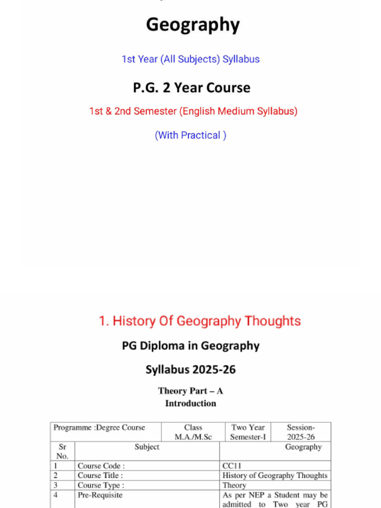MA 1st Year (Geography) Syllabus | PDF