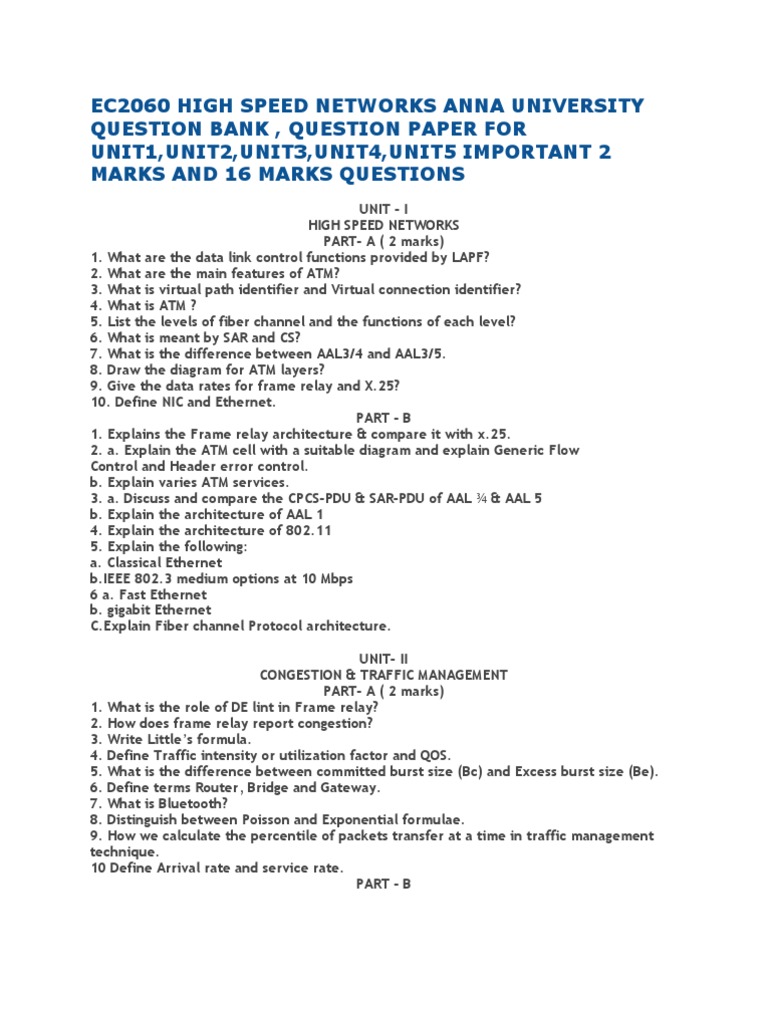 Ec2060 High Speed Networks Anna University Question Bank | PDF ...
