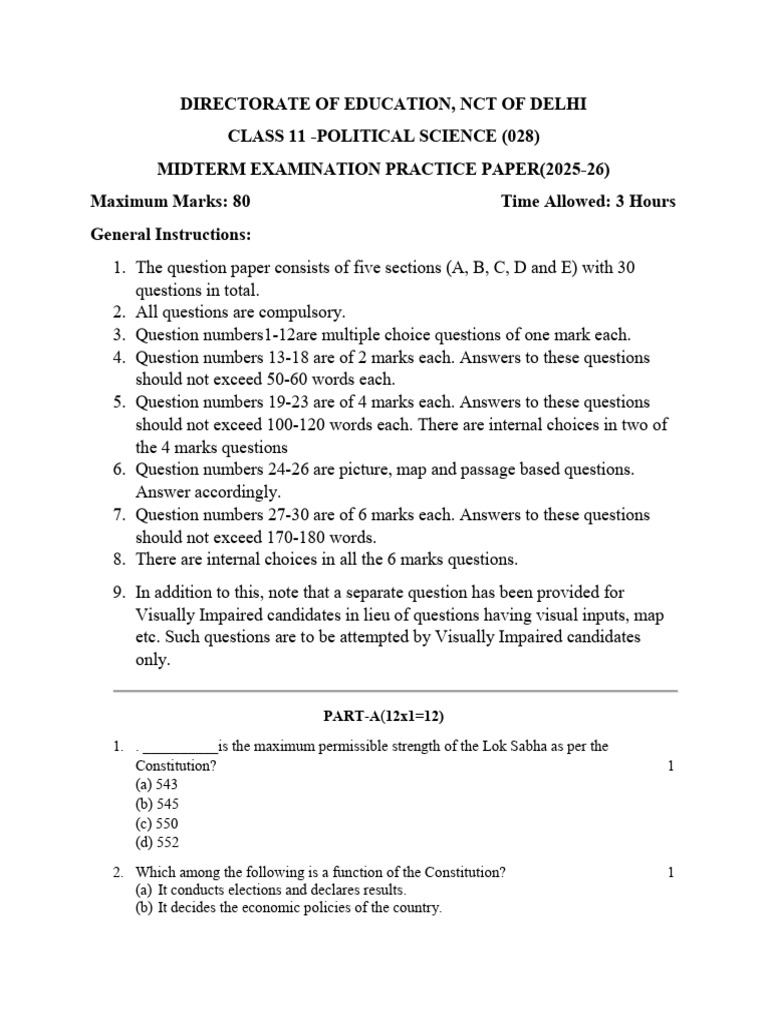 Class 11 Political Science Midterm Paper | PDF | Forms Of Government ...
