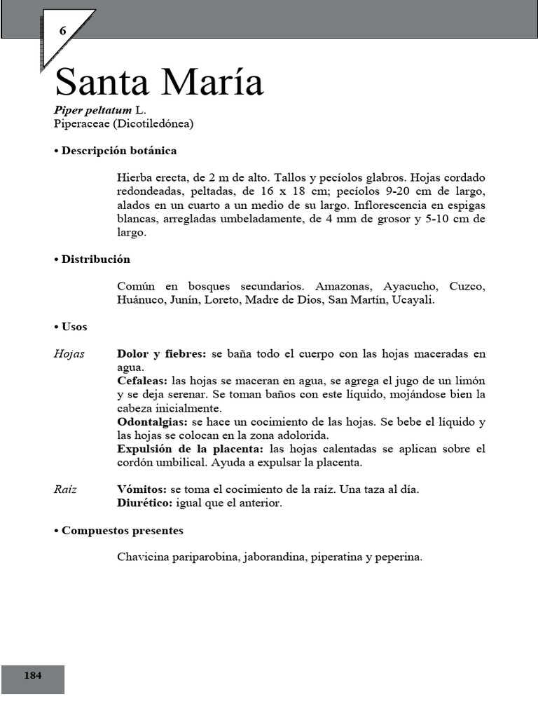 Usos y características de Piper peltatum | PDF